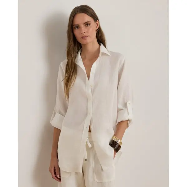 Ralph Lauren Relaxed Fit Linen Roll-tab Sleeve Shirt - White