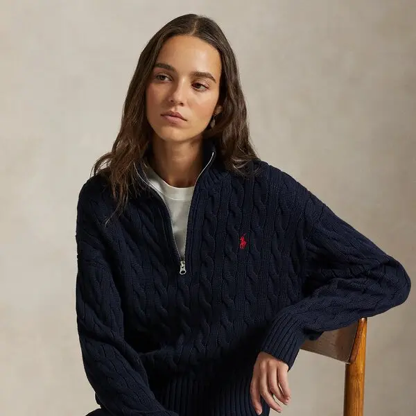 Ralph Lauren Cable-knit Quarter-zip Cotton Sweater - Hunter Navy