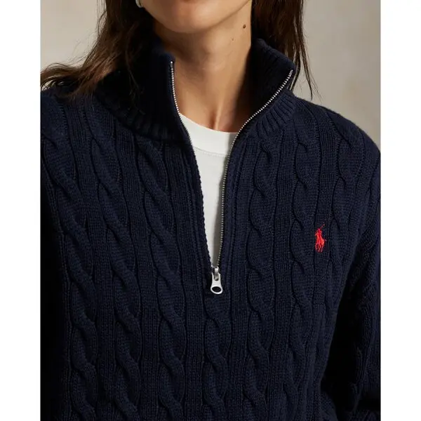 Ralph Lauren Cable-knit Quarter-zip Cotton Sweater - Hunter Navy