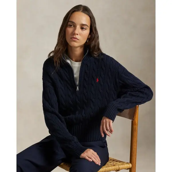 Ralph Lauren Cable-knit Quarter-zip Cotton Sweater - Hunter Navy