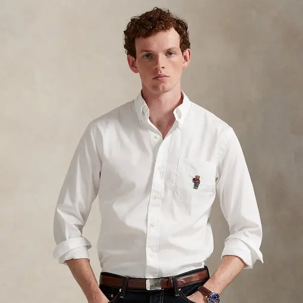Ralph Lauren Custom Fit Polo Bear Poplin Shirt - White