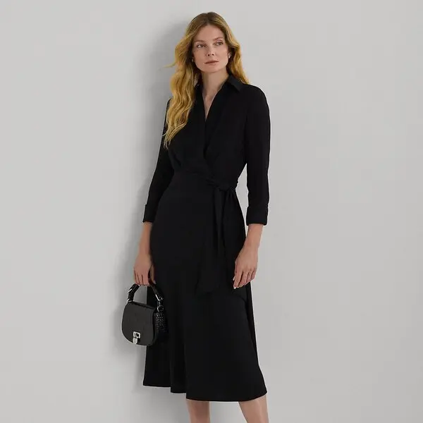 Ralph Lauren Surplice Georgette Midi Dress - Black