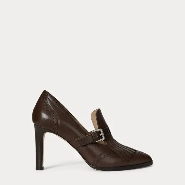 Ralph Lauren Colleen Perforated Calfskin Kiltie Pumps - Dark Hickory