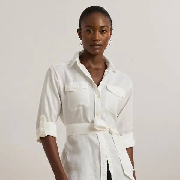Ralph Lauren Relaxed Fit Belted Linen Shirt - White