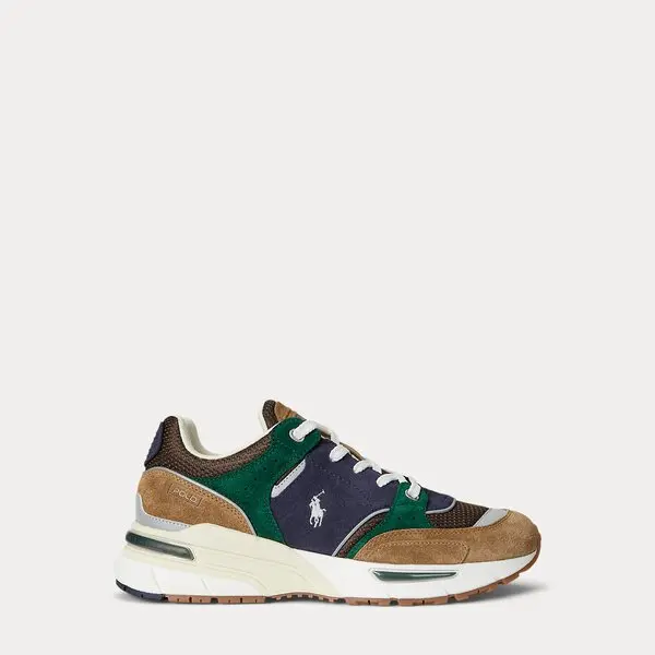 Ralph Lauren Trackster 250 Suede And Mesh Sneakers - Desert Tan/navy/multi