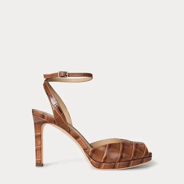 Ralph Lauren Kyla Crocodile-embossed Leather Sandal - Tobacco