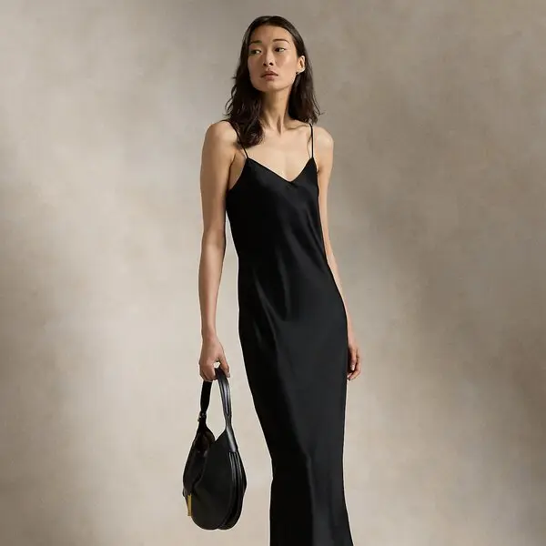 Ralph Lauren Satin Midi Slip Dress - Polo Black