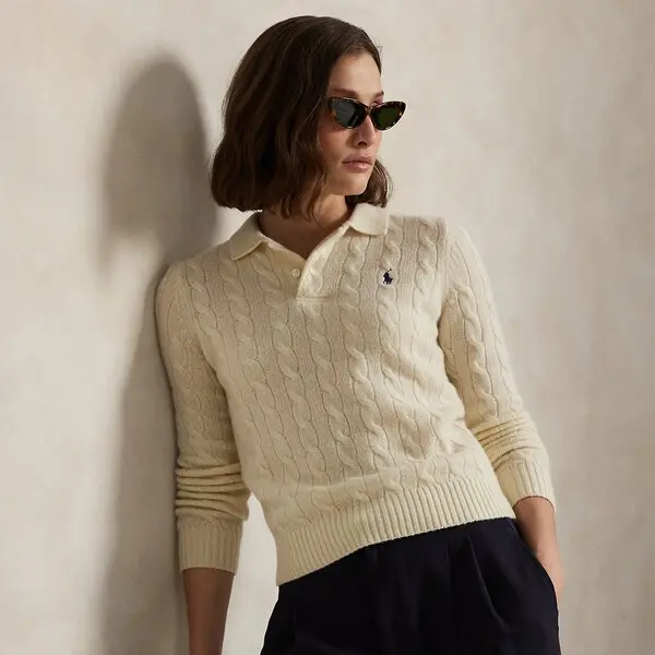 Ralph Lauren Cable-knit Wool-cashmere Polo Sweater - Authentic Cream