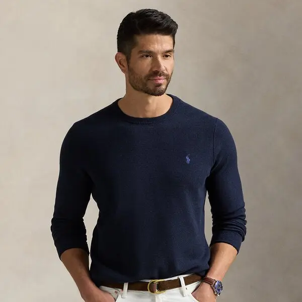 Ralph Lauren Mesh-knit Cotton Crewneck Sweater - Navy Heather