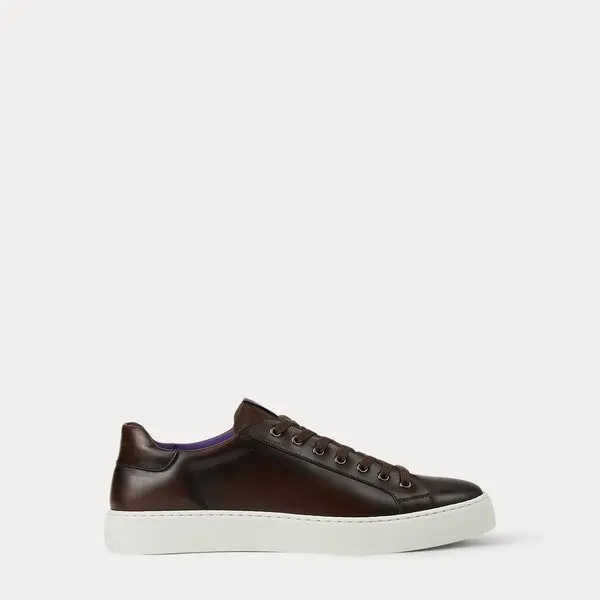 Ralph Lauren Severn Burnished Calfskin Sneakers - Luggage Brown