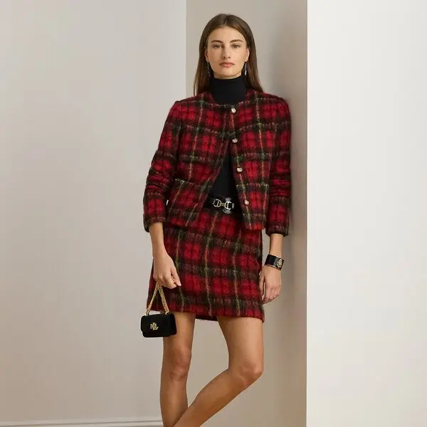Ralph Lauren Plaid Mohair Pencil Miniskirt - Red/black/yellow Multi