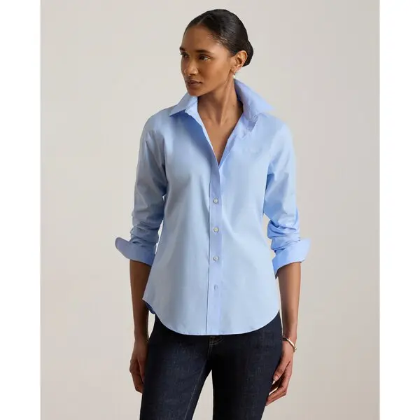 Ralph Lauren Classic Fit Easy Care Cotton Shirt With Embroidered Logo - Blue