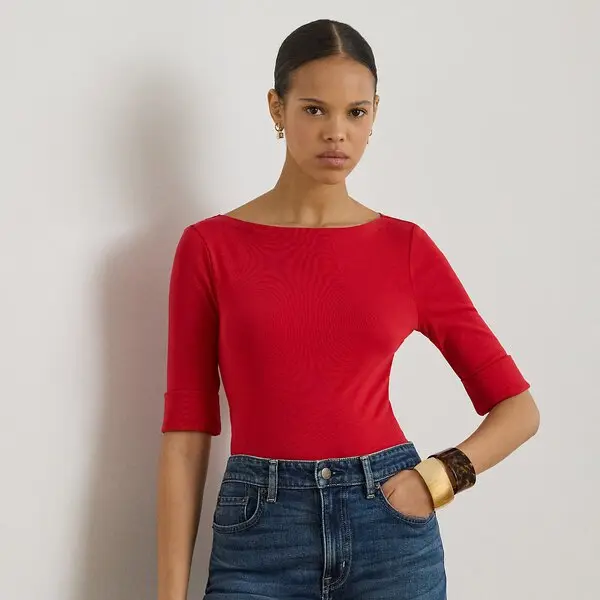 Ralph Lauren Stretch Cotton Boatneck Tee - Cruise Red