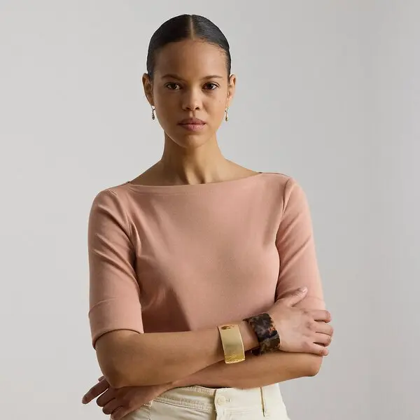 Ralph Lauren Stretch Cotton Boatneck Tee - Pink Sienna