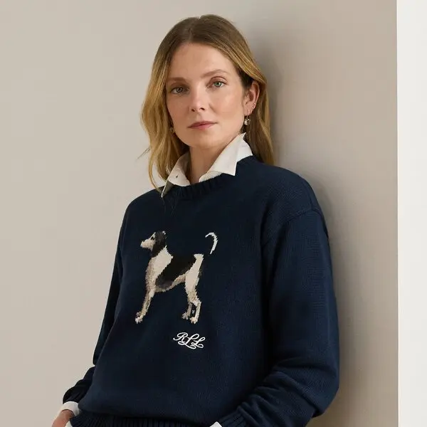 Ralph Lauren Intarsia-knit Dog Cotton Sweater - Lauren Navy