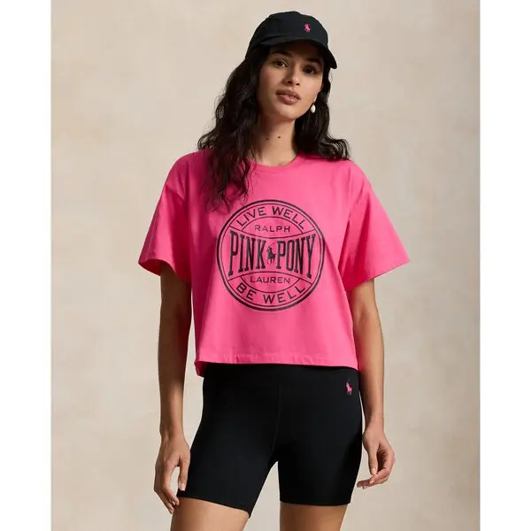Ralph Lauren Pink Pony Cotton Jersey Cropped Tee