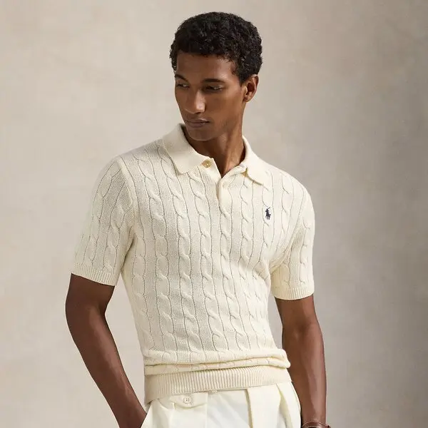 Ralph Lauren Cable-knit Cotton Polo Sweater - Andover Cream
