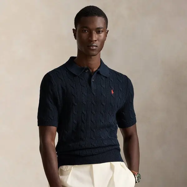 Ralph Lauren Cable-knit Cotton Polo Sweater - Hunter Navy