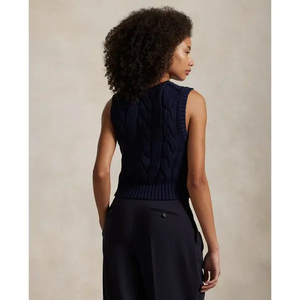 Ralph Lauren Cable-knit Cotton Cropped Vest - Hunter Navy