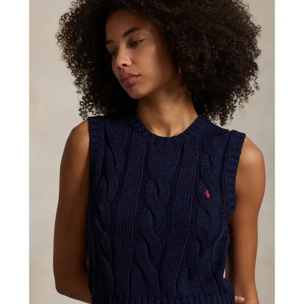 Ralph Lauren Cable-knit Cotton Cropped Vest - Hunter Navy