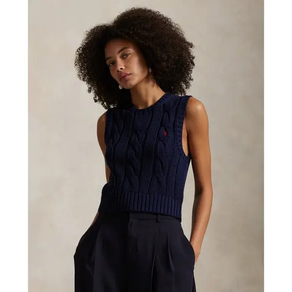 Ralph Lauren Cable-knit Cotton Cropped Vest - Hunter Navy