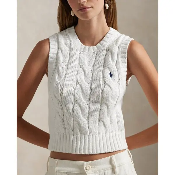 Ralph Lauren Cable-knit Cotton Cropped Vest