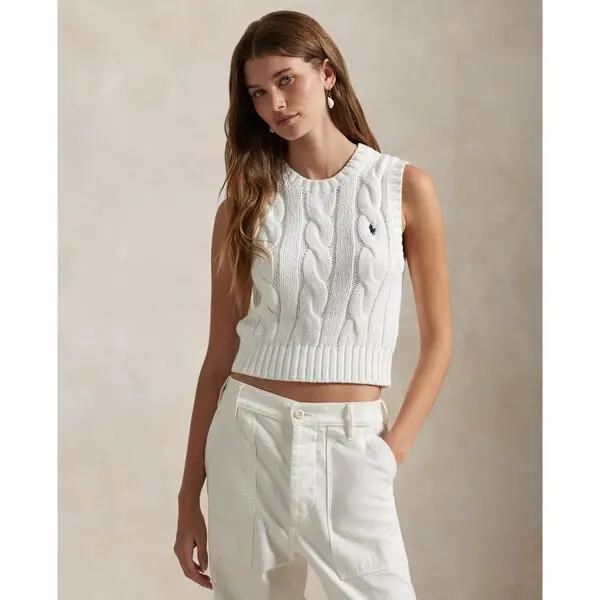 Ralph Lauren Cable-knit Cotton Cropped Vest