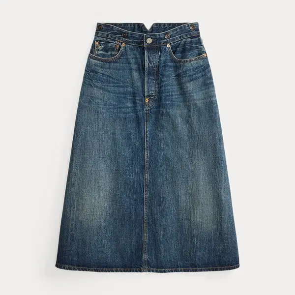 Ralph Lauren Indigo Selvedge Denim Midi Skirt - Averie Wash