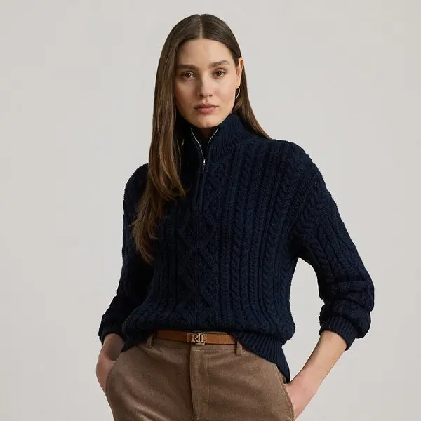 Ralph Lauren Aran-knit Quarter-zip Pullover - Lauren Navy