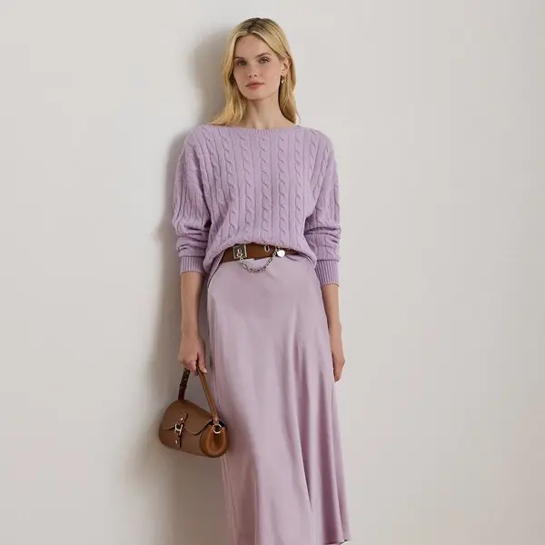 Ralph Lauren Satin Charmeuse Midi Skirt - Lavender Frost