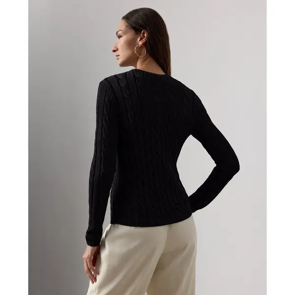 Ralph Lauren Cable-knit Silk Crewneck Sweater - Black
