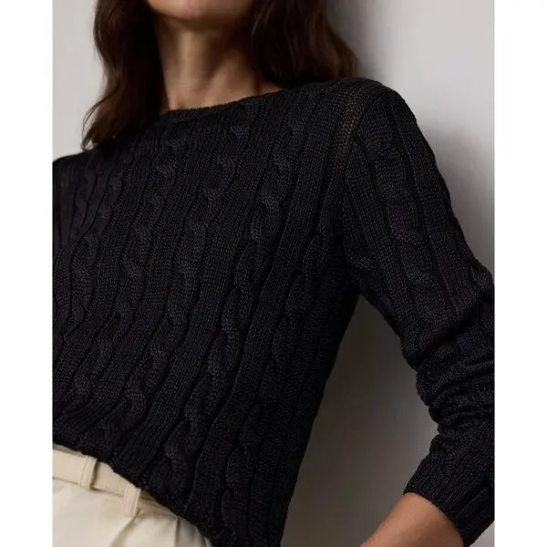 Ralph Lauren Cable-knit Silk Crewneck Sweater - Black