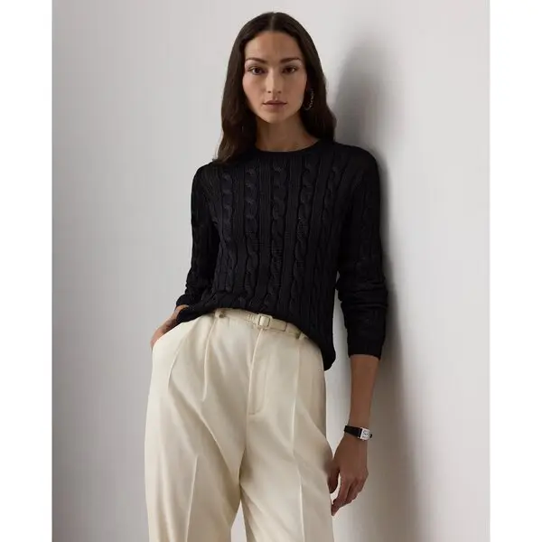 Ralph Lauren Cable-knit Silk Crewneck Sweater - Black