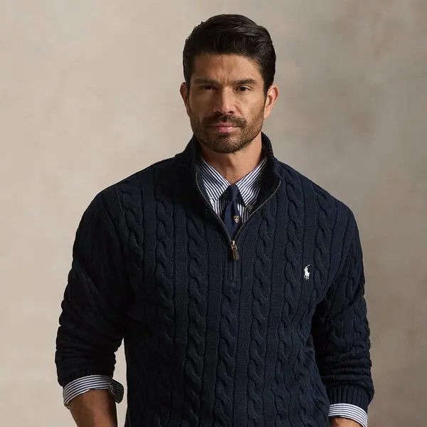 Ralph Lauren Cable-knit Cotton Quarter-zip Sweater - Hunter Navy