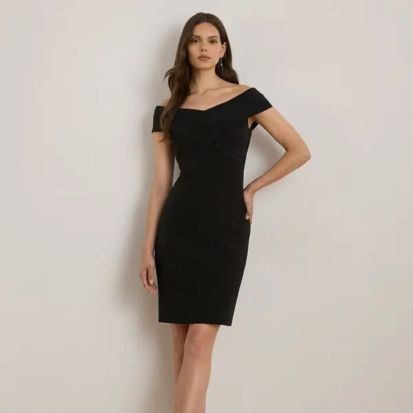 Ralph Lauren Crepe Off-the-shoulder Cocktail Dress - Black