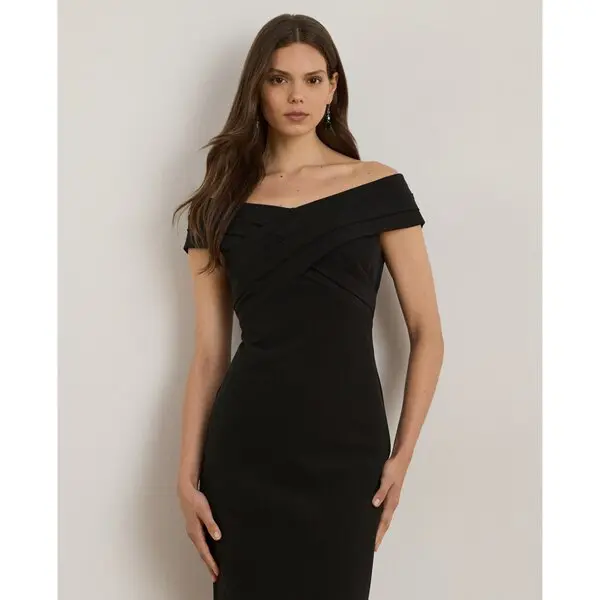 Ralph Lauren Crepe Off-the-shoulder Cocktail Dress - Black