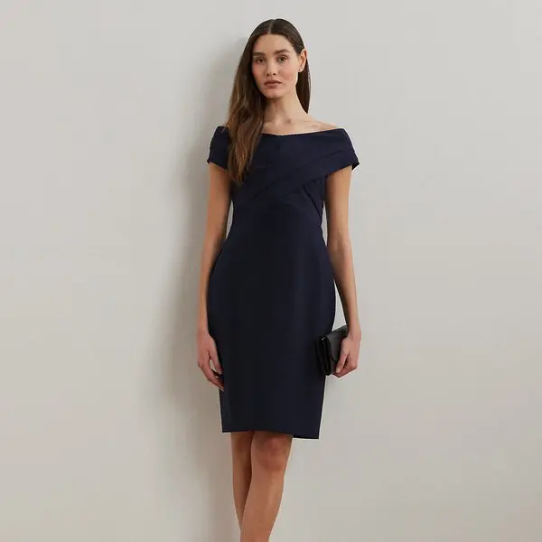 Ralph Lauren Crepe Off-the-shoulder Cocktail Dress - Lighthouse Navy