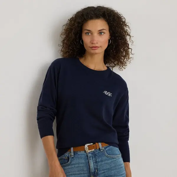 Ralph Lauren Embroidered Cashmere Crewneck Sweater - Lauren Navy