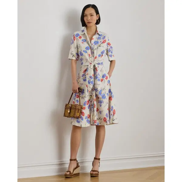 Ralph Lauren Floral Linen Shirt Dress - Cream Multi