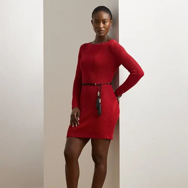 Ralph Lauren Pointelle Cotton-blend Sweater Dress - Madison Red