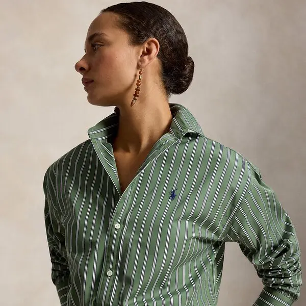 Ralph Lauren Relaxed Fit Striped Cotton Shirt - Green White Multi