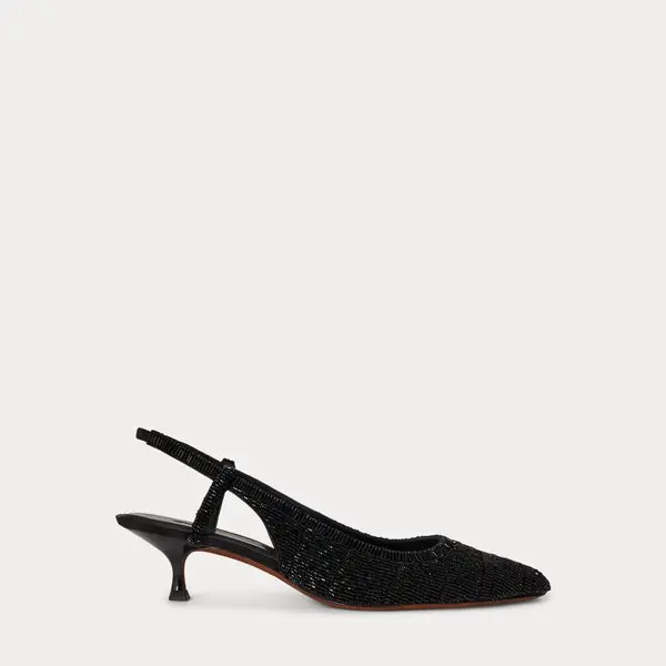 Ralph Lauren Beaded Satin Slingback Heel - Black