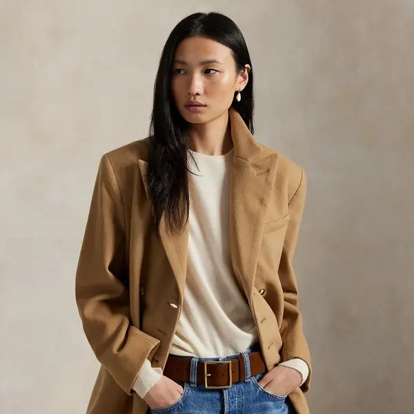 Ralph Lauren Double-breasted Wool Melton Blazer - Camel