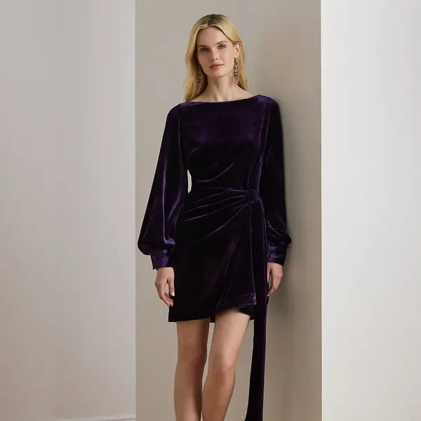 Ralph Lauren Tie-front Velvet Dress - Violet Gem Velvet