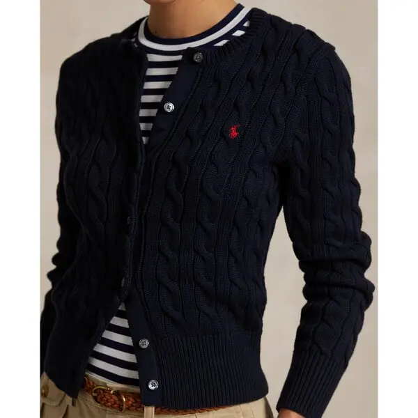 Ralph Lauren Cable-knit Cotton Crewneck Cardigan - Hunter Navy