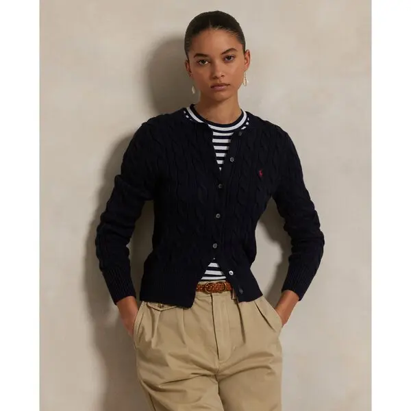 Ralph Lauren Cable-knit Cotton Crewneck Cardigan - Hunter Navy