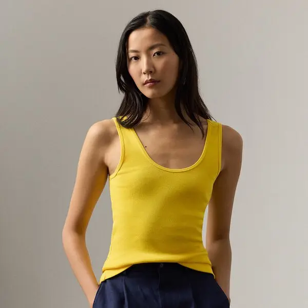Ralph Lauren Eis Rib-knit Cotton-bend Tank Top - Racing Yellow