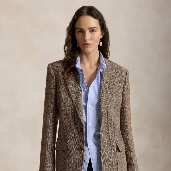 Ralph Lauren Single-breasted Herringbone Blazer - Brown/cream Herringbone