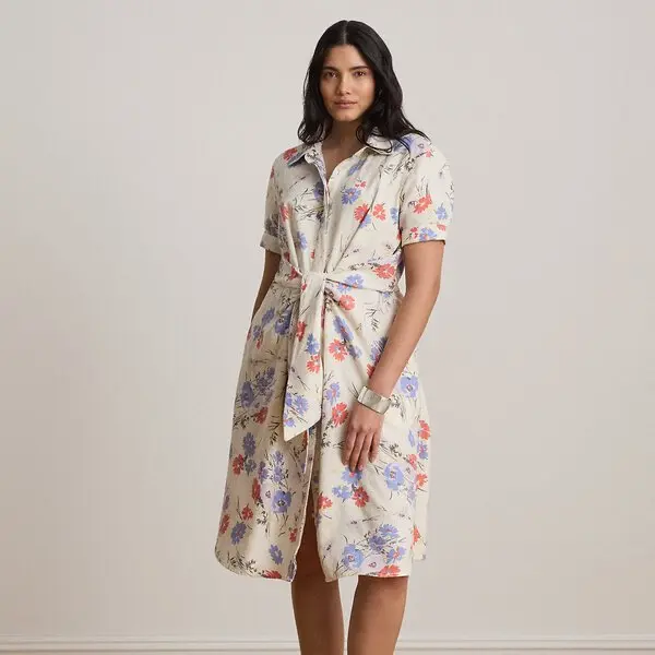 Ralph Lauren Floral Linen Shirtdress - Cream Multi