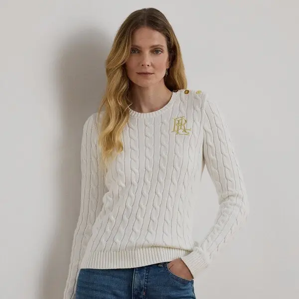 Ralph Lauren Button-trim Cable-knit Cotton Sweater - Mascarpone Cream